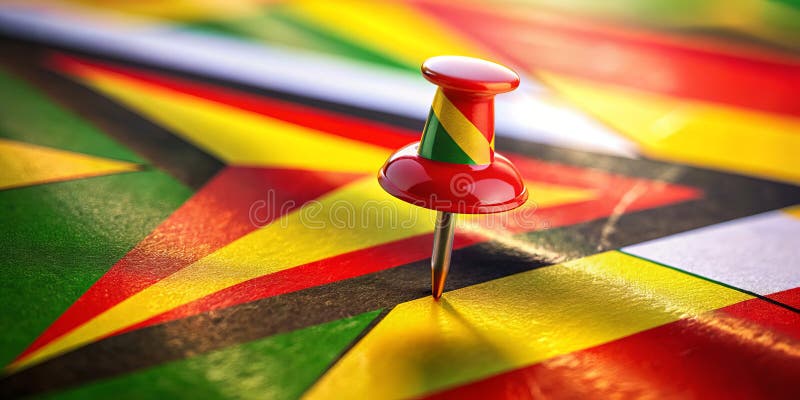 Zimbabwe Flag Double Exposure with Red Push Pin a Striking Visual ...