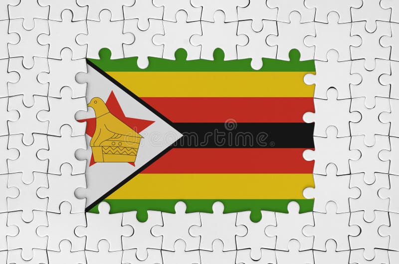 Zimbabwe Flag in Frame of White Puzzle Pieces with Missing Central Part ...