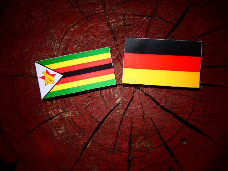 Zimbabwe Flag with German Flag on a Tree Stump Stock Photo - Image of ...