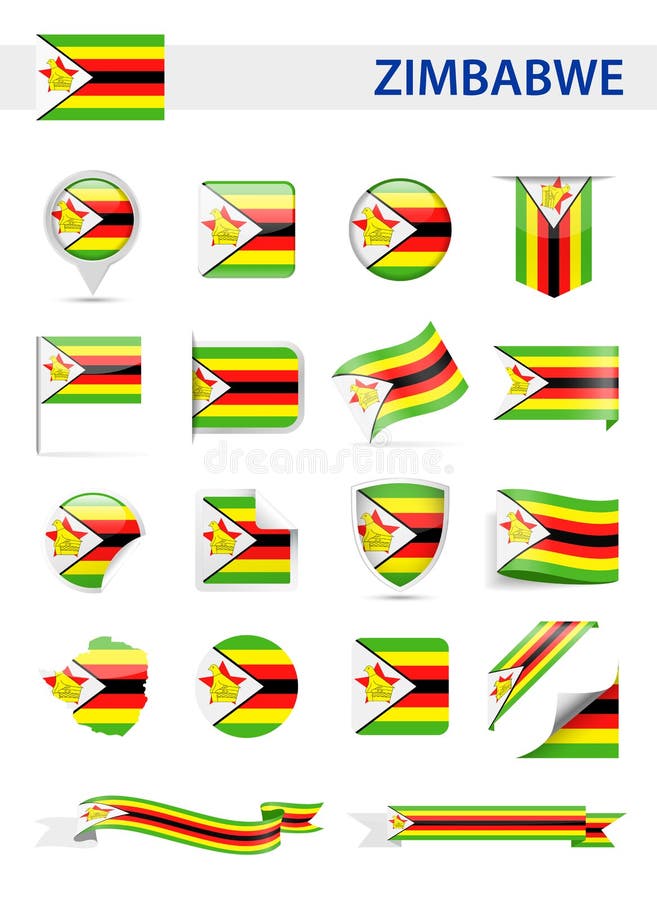 Zimbabwe Flag Vector Set stock illustration. Illustration of shield ...
