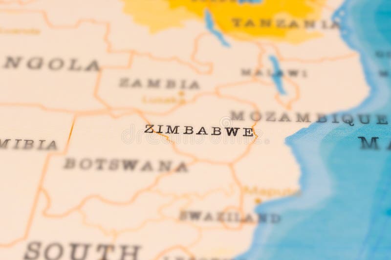 Zimbabwe in Focus on a Tilted World Map. Stock Photo - Image of ...