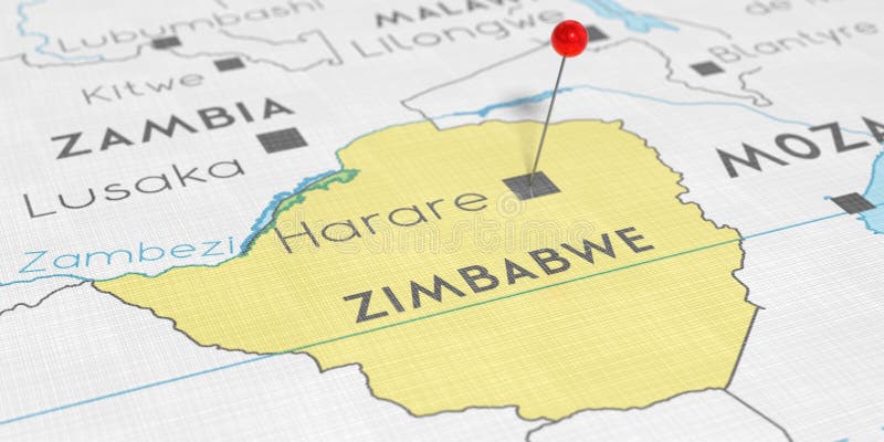 Zimbabwe, Harare - Push Pin on Political Map Stock Illustration ...