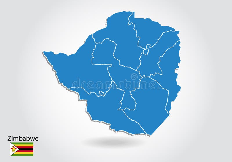 Zimbabwe Map Design with 3D Style. Blue Zimbabwe Map and National Flag ...