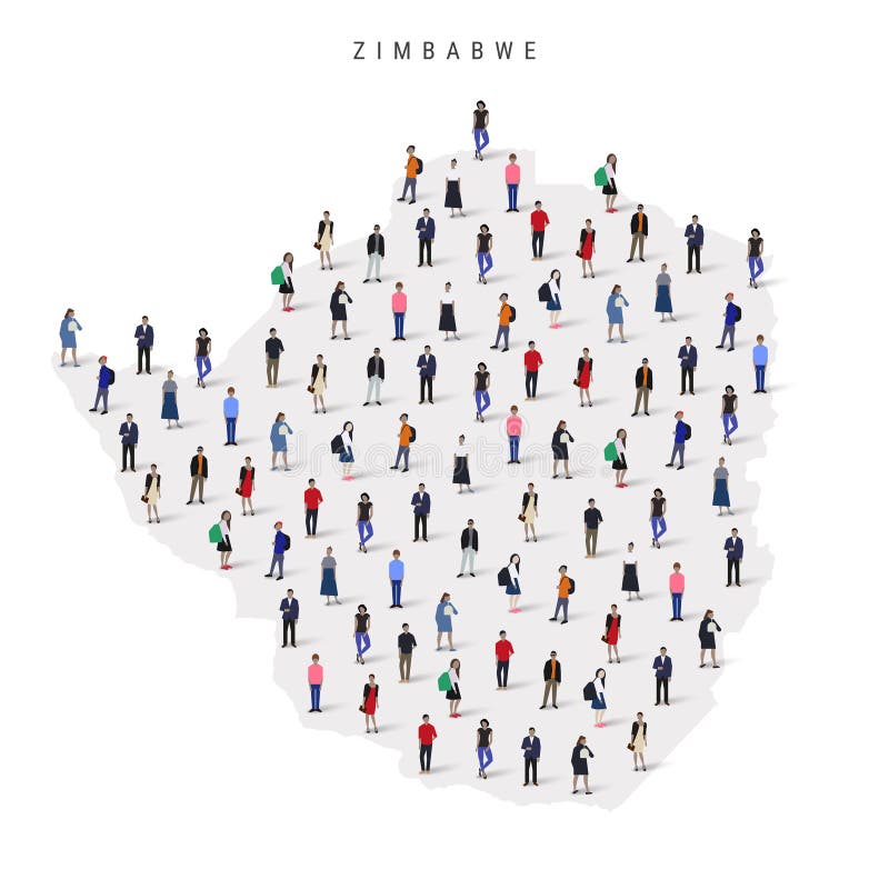 Zimbabwe Population Map. Large Group of People in a Shape of Zimbabwean ...