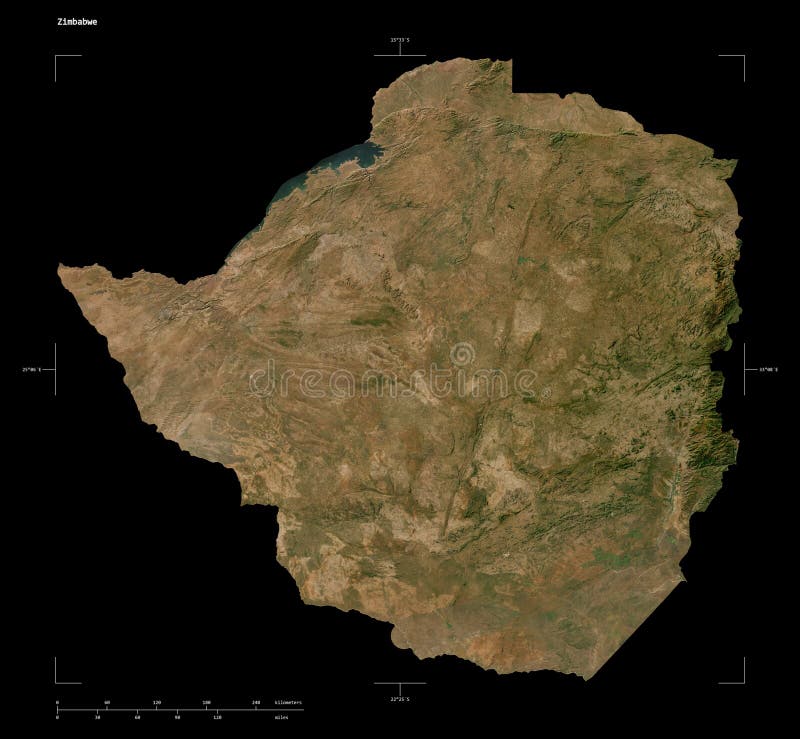 Zimbabwe Shape on Black. Low-res Satellite Stock Illustration ...