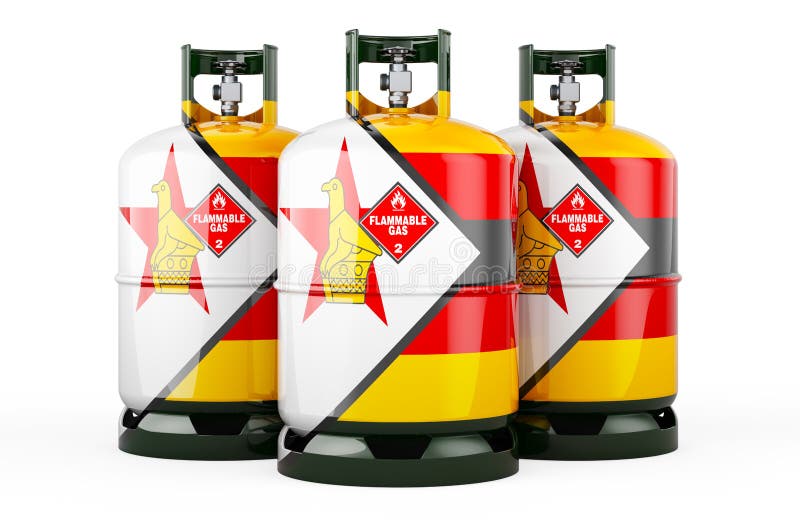 Zimbabwean Flag Painted on the Propane Cylinders with Compressed Gas ...