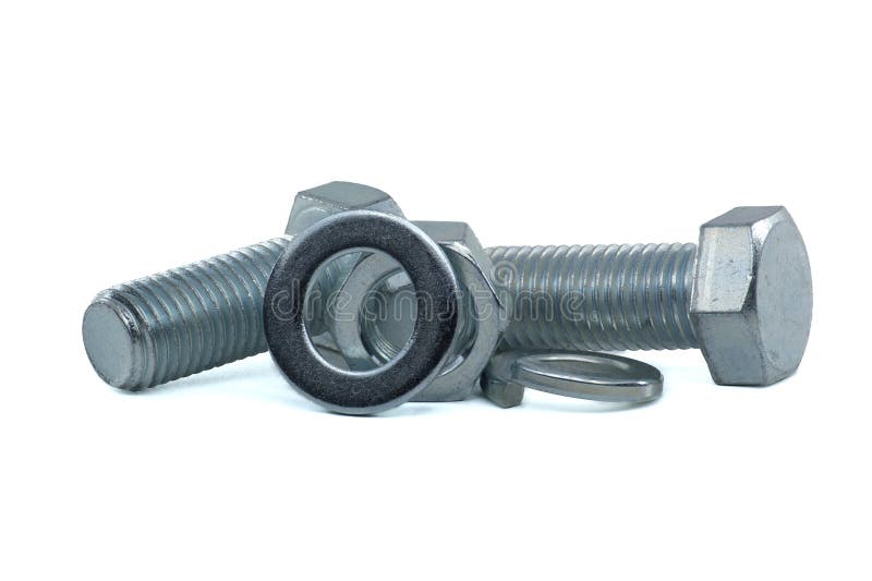 Zinc Plated Bolt, Nut with Flat and Spring Nut Washers Stock Photo ...