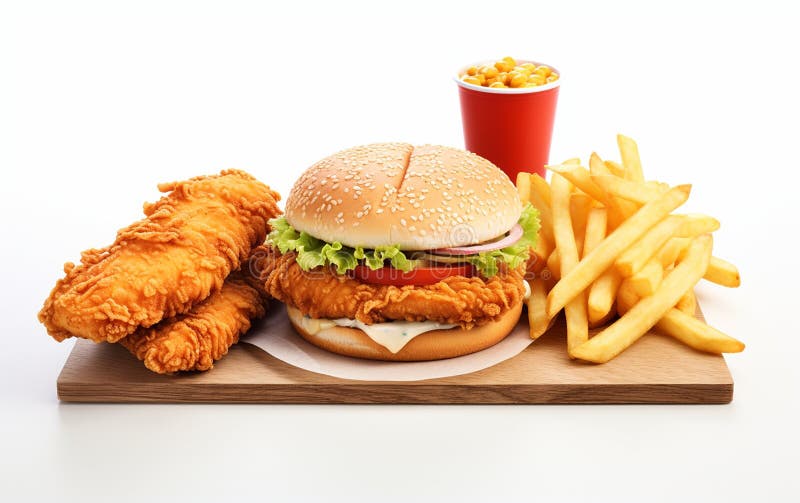 Zinger Combo on White Background Stock Photo - Image of sausage, tomato ...