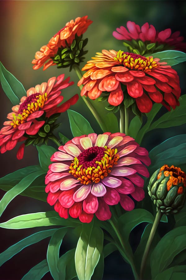 Zinnia Flowers in the Garden. Realistic Vector Illustration Stock ...