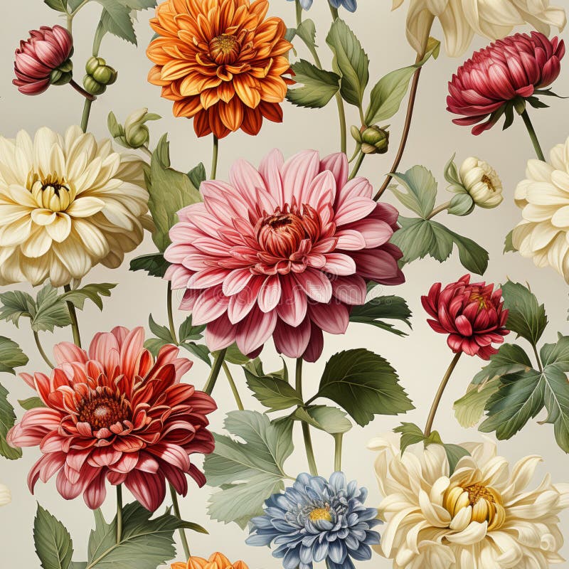 Zinnia Flowers Seamless Pattern, Different Color. Generative AI ... Zinnia Flowers Seamless Pattern, Different Color. Generative AI ...