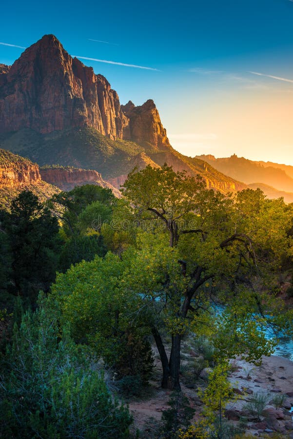 Zion National Park Autumn Sunset Stock Photo - Image of landscape ...