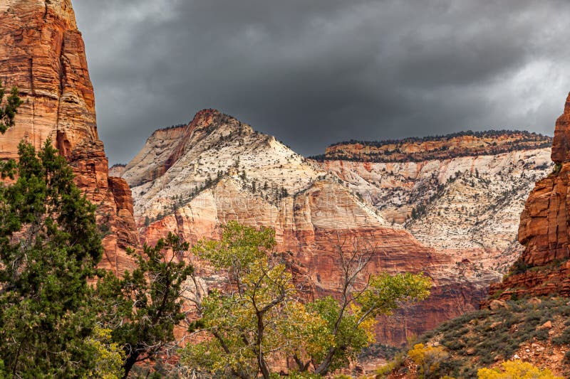 Zion National Park Mountains with Storm Clouds Stock Photo - Image of ...