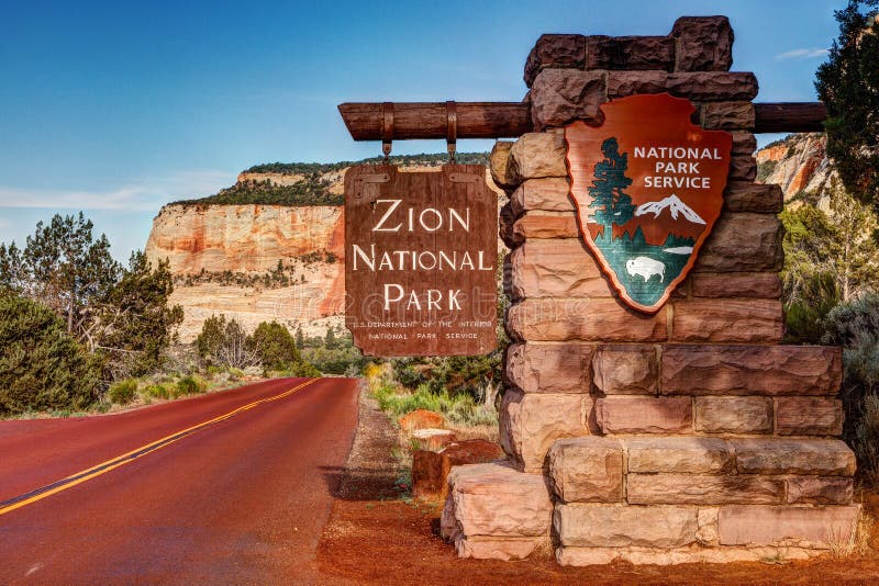 Zion National Park Sign redactionele stock foto. Image of utah - 32623148