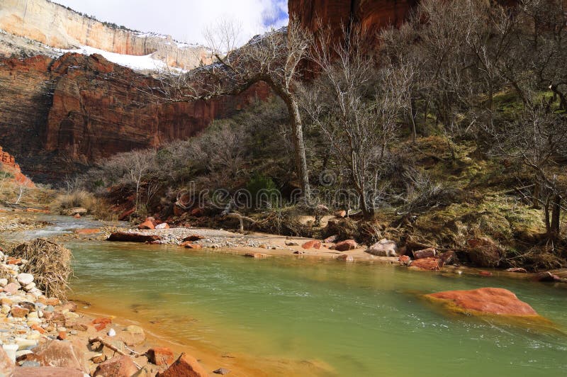 Zion National Park and the Virgin River in Spring Stock Image - Image ...