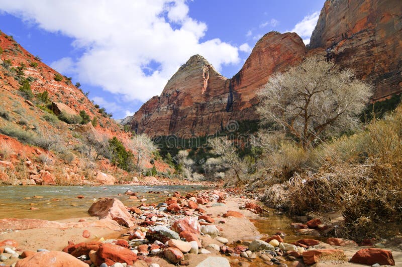 Zion National Park and the Virgin River in Spring Stock Photo - Image ...