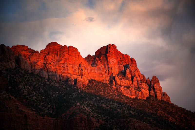 Zion at sunset stock image. Image of rugged, rocky, southwest - 37523685