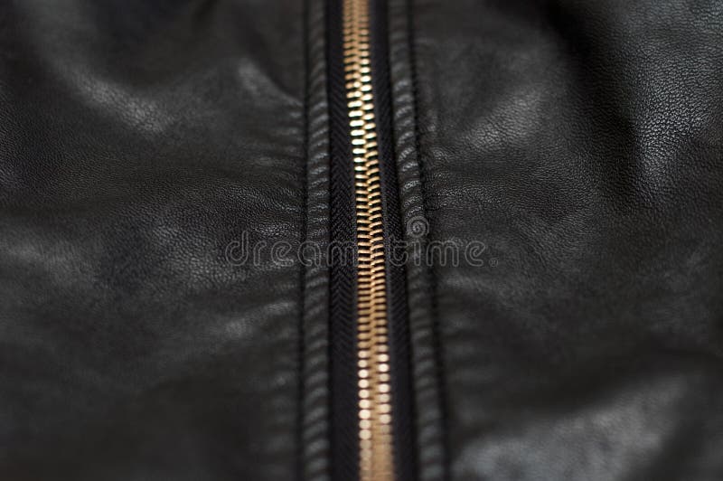 Zip on Black Leather Material Stock Image - Image of fashion, brown ...