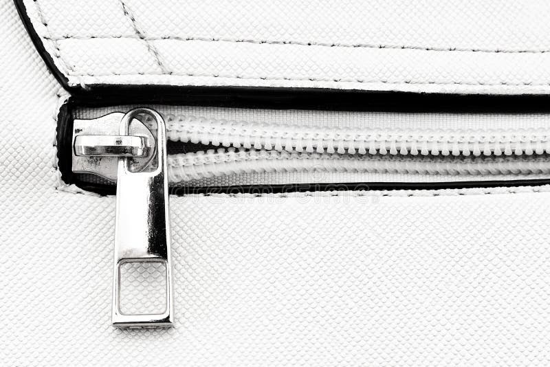 Zip Closure on a White Leather Bag. Texture with a Lock with a Zipper ...