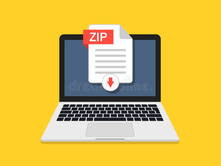 Zip Document. Download Zip File in Computer. Icon of Upload in Laptop ...