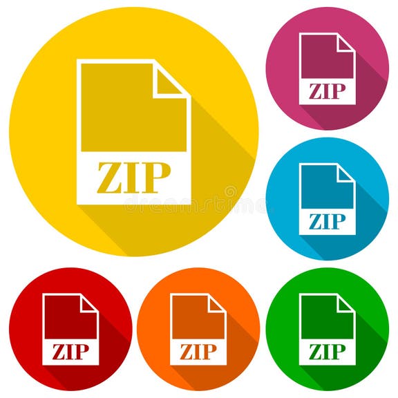 ZIP File Icons Set with Long Shadow Stock Vector - Illustration of data ...