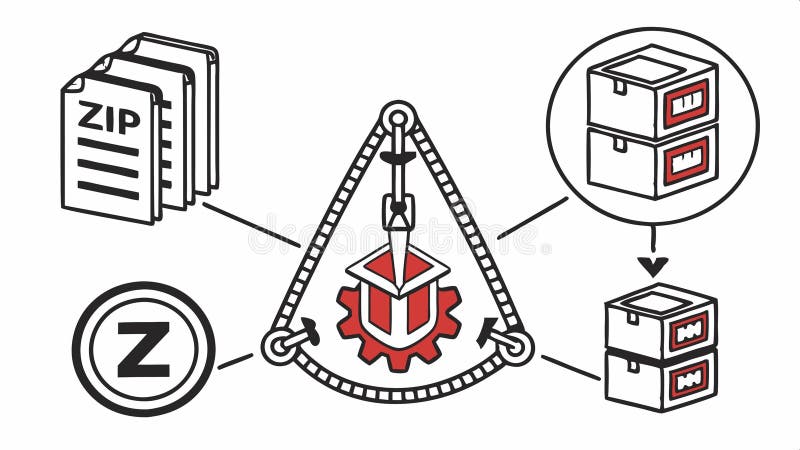 Zip File Symbol and Document Icons, Digital File Compression and Data Management Vector Design ...