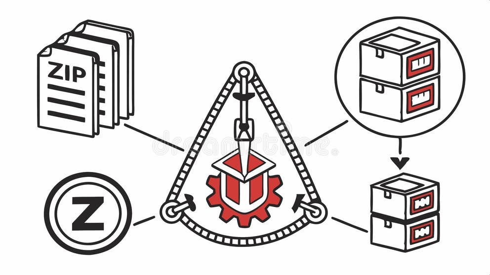 Zip File Symbol and Document Icons, Digital File Compression and Data ...