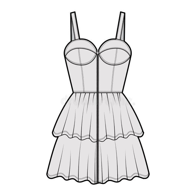 Tiered Mini Dress Technical Fashion Illustration Ruffled Dress Fashion