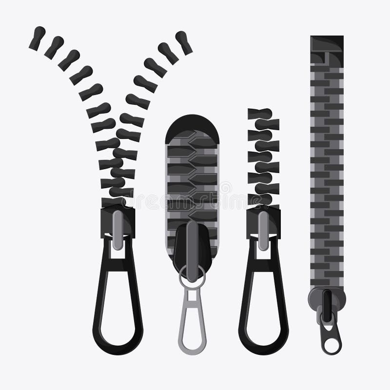 Zip Zipper Cloth Metal Teeth Icon Set. Stock Vector - Illustration of ...