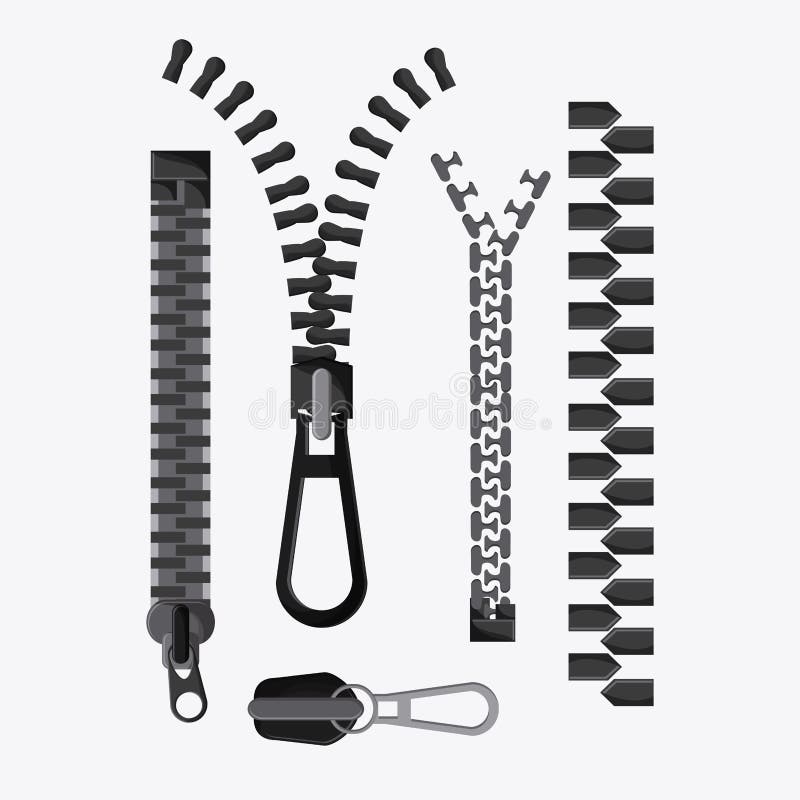 Zip Zipper Cloth Metal Teeth Icon Set. Stock Vector - Illustration of ...