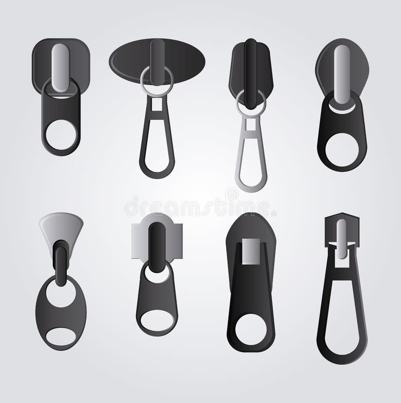 Zip Zipper Cloth Metal Teeth Icon Set. Stock Vector - Illustration of ...