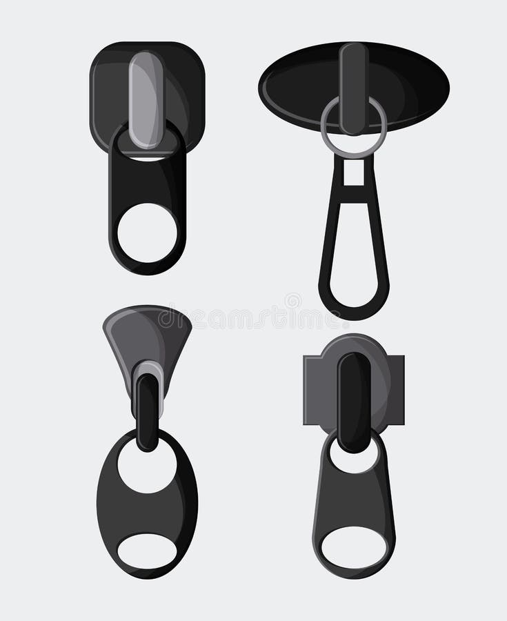 Zip Zipper Cloth Metal Teeth Icon Set. Stock Vector - Illustration of ...