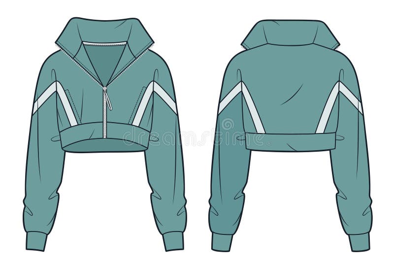 Zipped Sweatshirt Technical Fashion Illustration. Cropped Jacket ...