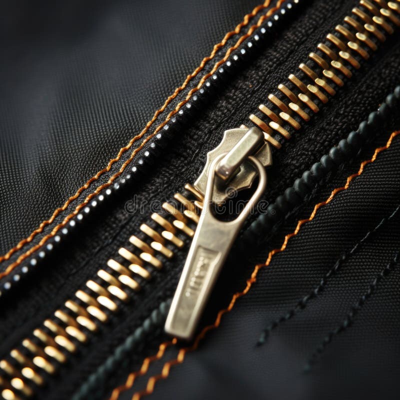 A Zipper on a Black Jacket with Orange Stitching, AI Stock Image ...
