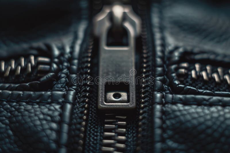 Zipper on Black Leather Jacket Close Up Stock Image - Image of casual ...