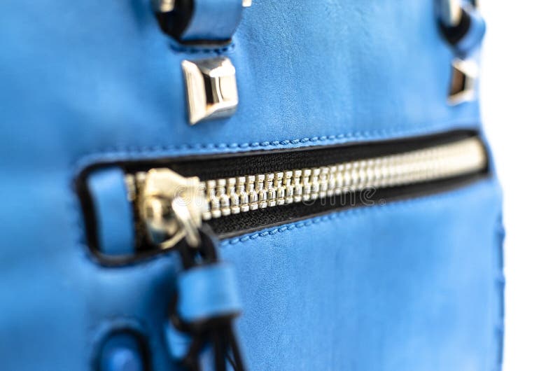 Zipper Blue Bag is on a White Background Stock Image - Image of macro ...