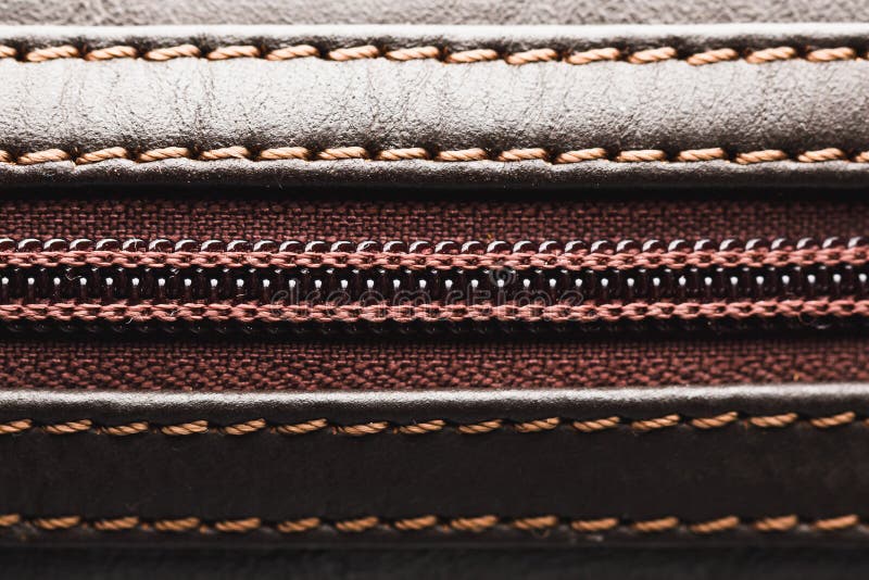 Zipper of Brown Leather Bag Stock Image - Image of design, accessory ...