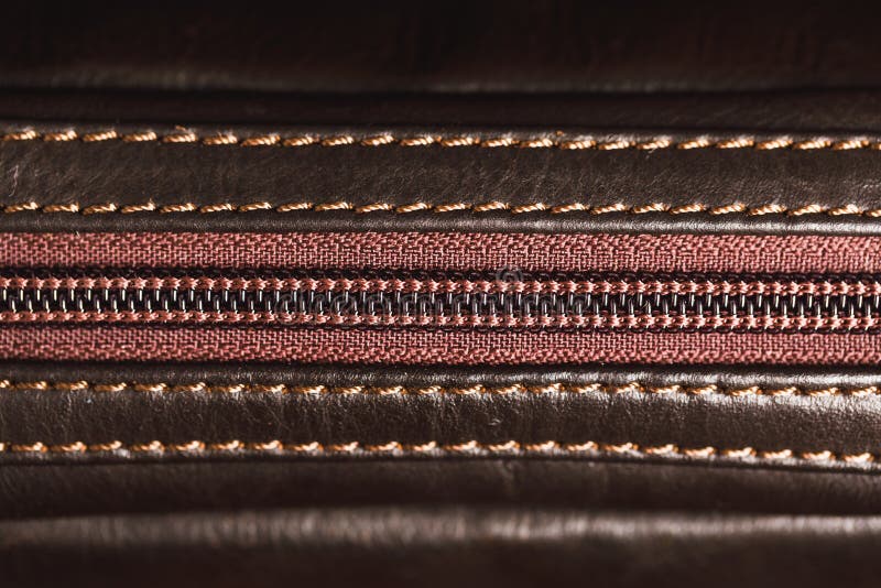 Zipper of Brown Leather Bag Stock Image - Image of business, crumpled ...