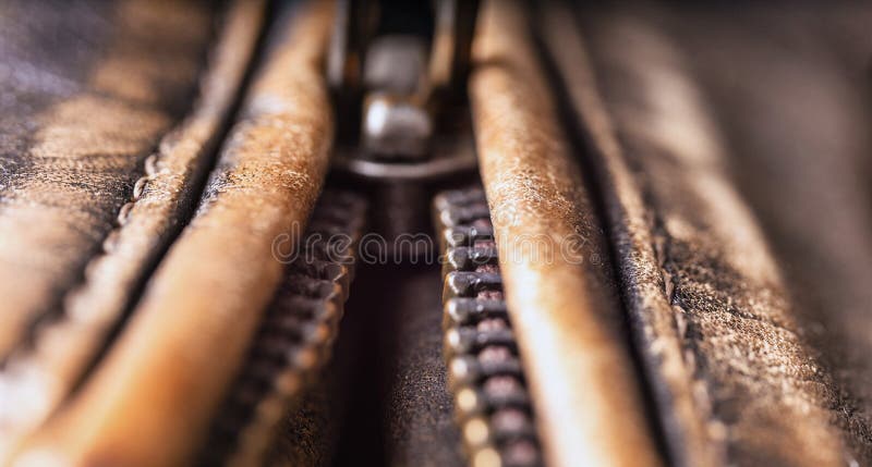 Zipper on a Brutal Brown Leather Jacket. Close-up Photo, Nice Lighting ...