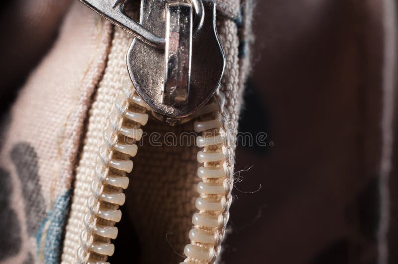 Zipper Clasp with Lock on the Bag Beige Color, Closeup Stock Photo ...