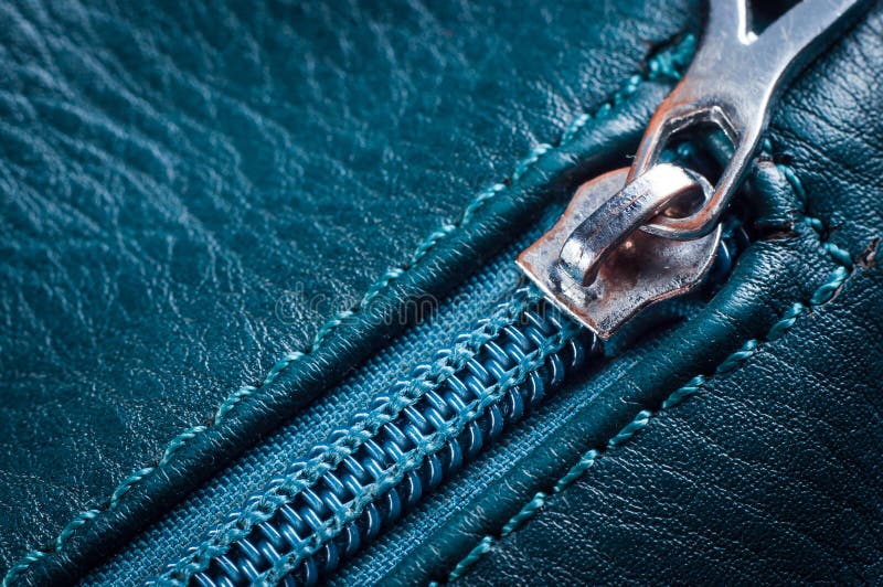 Zipper Clasp with Lock on the Bag Blue Color, Closeup Stock Image ...