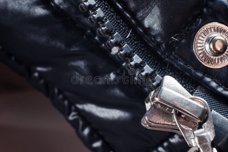 Zipper Clasp with Lock on the Jacket in Black, Close-up Stock Photo ...