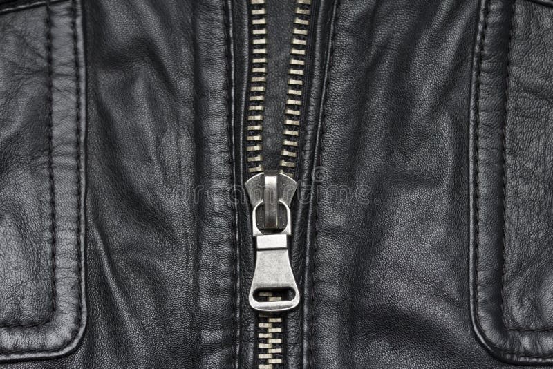 Zipper on Leather Jacket. a Close Up Shot of a Zipper on a Black ...