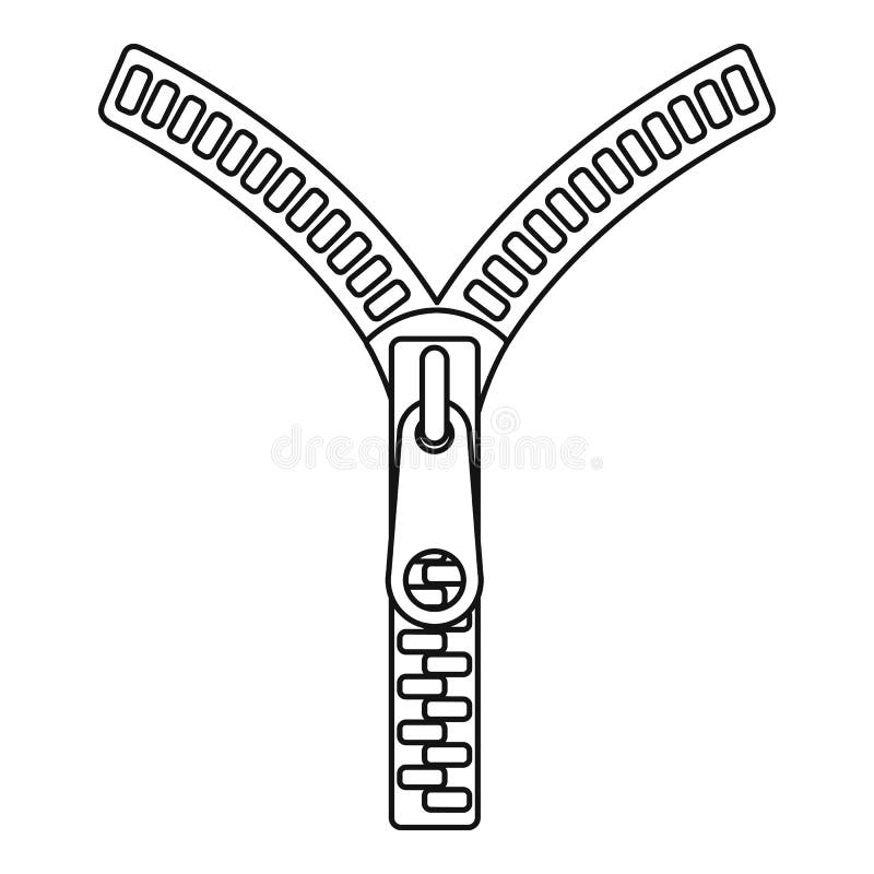 Zipper with Lock Icon, Outline Style Stock Vector - Illustration of ...