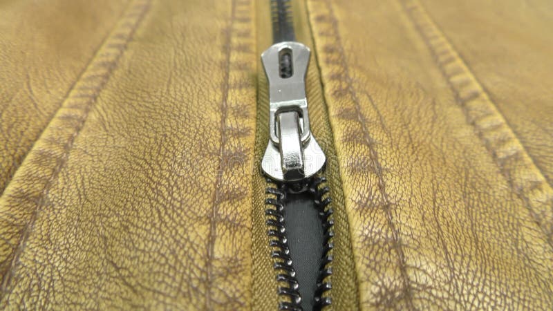 The Zipper Opens on the Brown Leather Jacket. Stock Footage - Video of ...