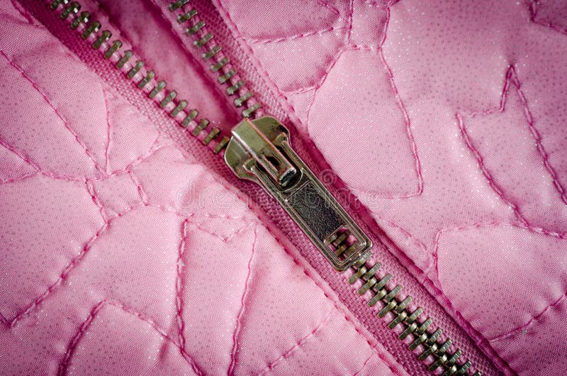 Zipper on Pink Balon Jacket Close-up Shot Stock Image - Image of fiber ...