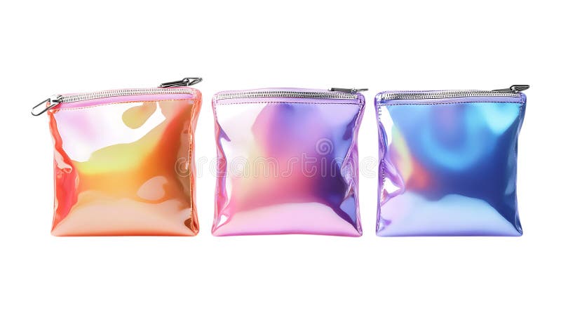 Zipper Pouch Set in Three Poses on Transparent Background for Packaging ...
