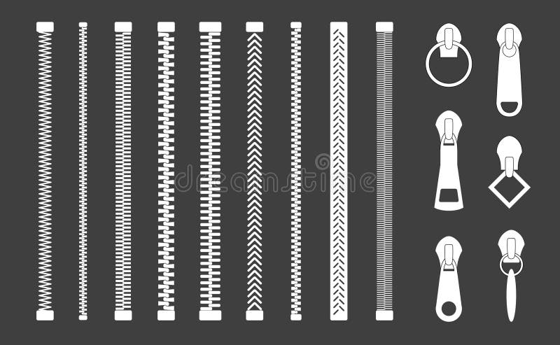 Zipper Sign Set Silhouette. Zipper Pattern Collection Stock Vector ...