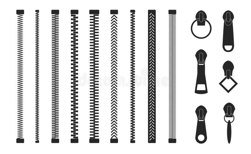 Zipper Sign Set Silhouette. Zipper Pattern Collection Stock Vector ...