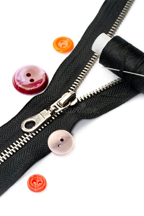 Zipper, thread and button stock image. Image of craft - 16979979