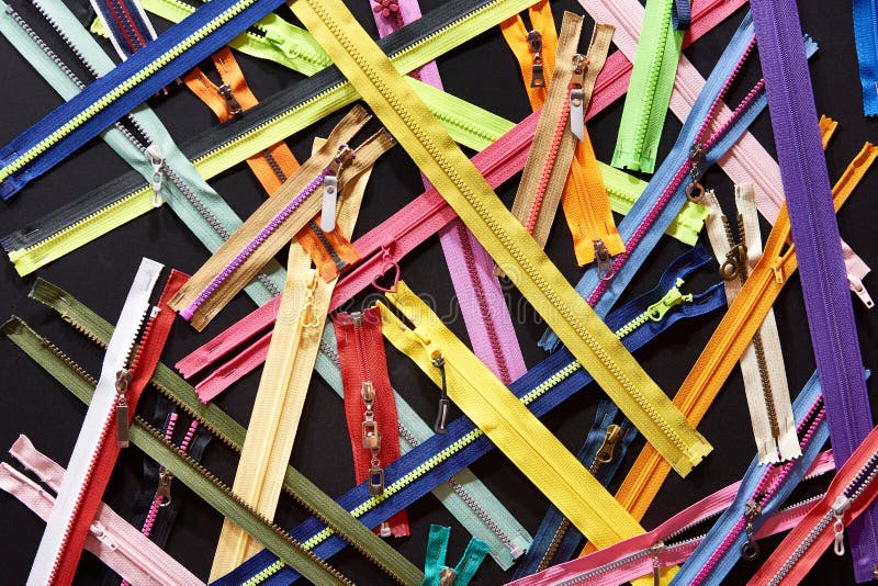 Zippers for Clothes on Black Background Stock Image - Image of pink ...